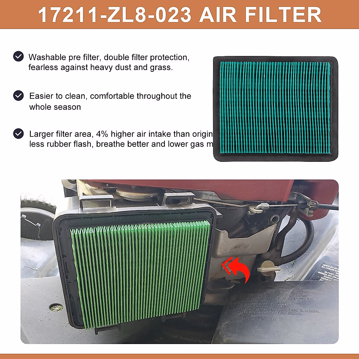Powswopx 17211-ZL8-023 Air Filter Compatible for Honda GCV160 GCV190 GC190 GC160 HRX217 HRX217VKA HRR216 HRR216VKA Husqvarna HU700F 7021P HU700H TB130 Lawn Mower Air Cleaner Element - 2 Pack