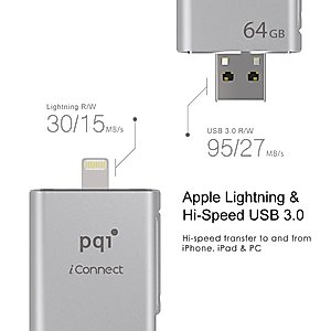 Flash Drive for iPhone iPad, iConnect[USB 3.0] [Apple MFi Certified] Apple FlashDrive Mobile Storage with Lightning Connector for iPhone, iPad, iPod Mac and Computer (64GB) (Space Gray)