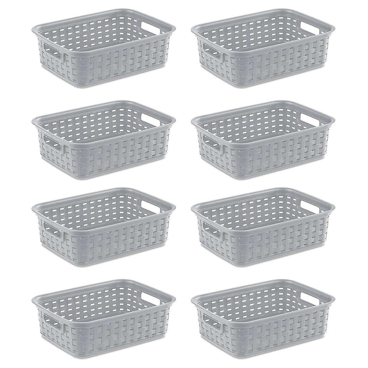 Sterilite 11 Inch Small Weave Open Bin Wicker Storage Basket Home Organizer Tote for Countertops, Bookshelves, and Closets, Cement, 8-Pack