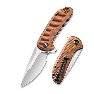 CIVIVI Durus Folding Pocket Knife –Everyday Carry Folder Knife with Satin D2 Blade G10 Handle, 3 Inch Flipper Knife with Liner Lock,Ball Bearing Pivot, Reversible Clip C906B (Brown)