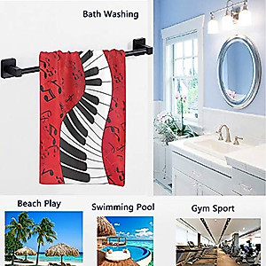 Naanle Abstract Piano with Musical Note Print Soft Highly Absorbent Large Decorative Guest Hand Towels Multipurpose for Bathroom, Hotel, Gym and Spa (16 x 30 Inches,Red)