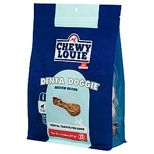 CHEWY LOUIE Denta Doggie Natural Dog Dental Treat, No Artificial Flavors, Promotes Dental Support - Medium Size - 1 Bag, 12 Count