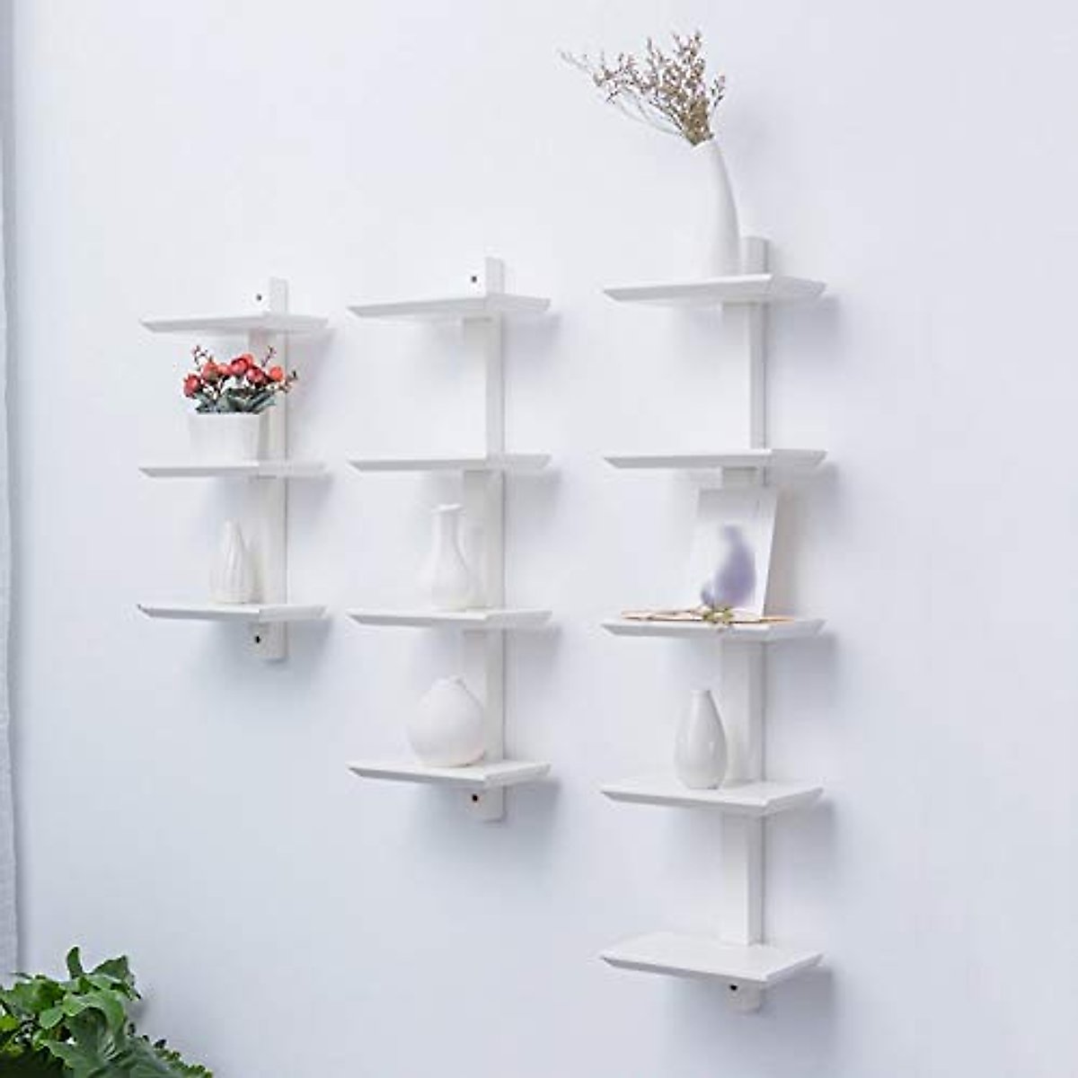 PIBM Stylish Simplicity Shelf Wall Mounted Floating Rack Wooden Solid Wood Storage Shelves Books Collection Display,3 Colors Avaliable,3 Layers / 4 Layers / 5 Layers, White , 20X66.2cm