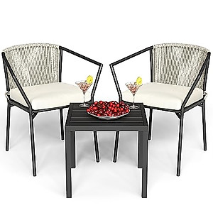 YITAHOME Wicker 3-Piece Outdoor Bistro Set, All-Weather Patio Conversation Set with Stackable Chairs & Table, Outdoor Sectional Furniture Set for Balcony, Backyard, Pool, Porch, Deck - Grayish White