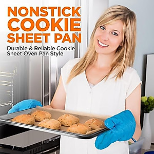 NutriChef Non Stick Baking Sheets, Cookie Pan Aluminum Bakeware, Professional Quality Kitchen Cooking Non-Stick Bake Trays with Silver Coating Inside and Outside, 1 Pair of Pans