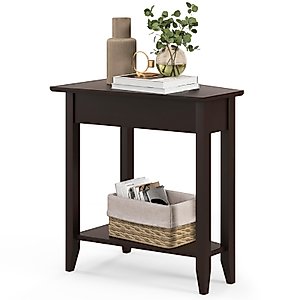 Giantex Wedge End Table, Triangle Side Table with Storage Shelf and Solid Wood Legs, Recliner Table, 24.5" Tall Nightstand, Modern Narrow Accent Table for Small Space Living Room, Espresso