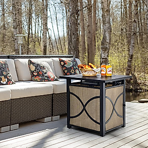 Giantex 25-Inch Propane Fire Pit Table, 40000 BTU Square Gas Firepit Table with Lid, Fire Glass and Adjustable Flame, CSA Approved, 2-in-1 Outdoor Fire Table for Patio and Garden