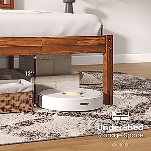 Giantex Wood Full Bed Frame with Headboard, Mid Century Platform Bed with Wood Slat Support, Solid Wood Foundation, 12 Inch Height for Under Bed Storage, Easy Assemble, Walnut