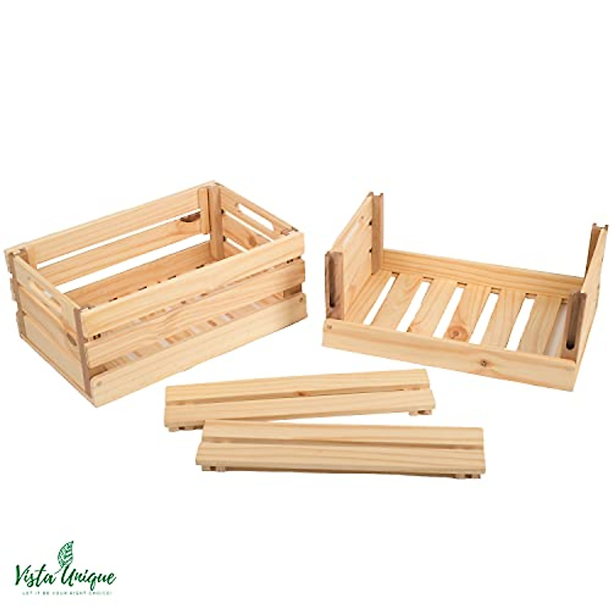 Set of 2 Portable Wooden Storage Bin Container - Decorative Closet, Cabinet and Shelf Basket Organizer Foldable Rustic Wooden Crates for Storage and Farmhouse Style Decor Multipurpose Wood Boxes