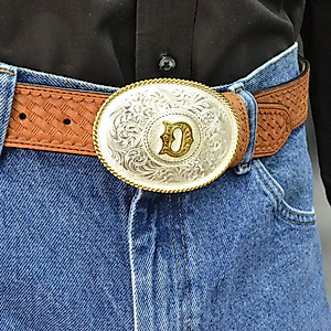 Montana Silversmiths Initial Silver Engraved Gold Trim Western Belt Buckle (D)