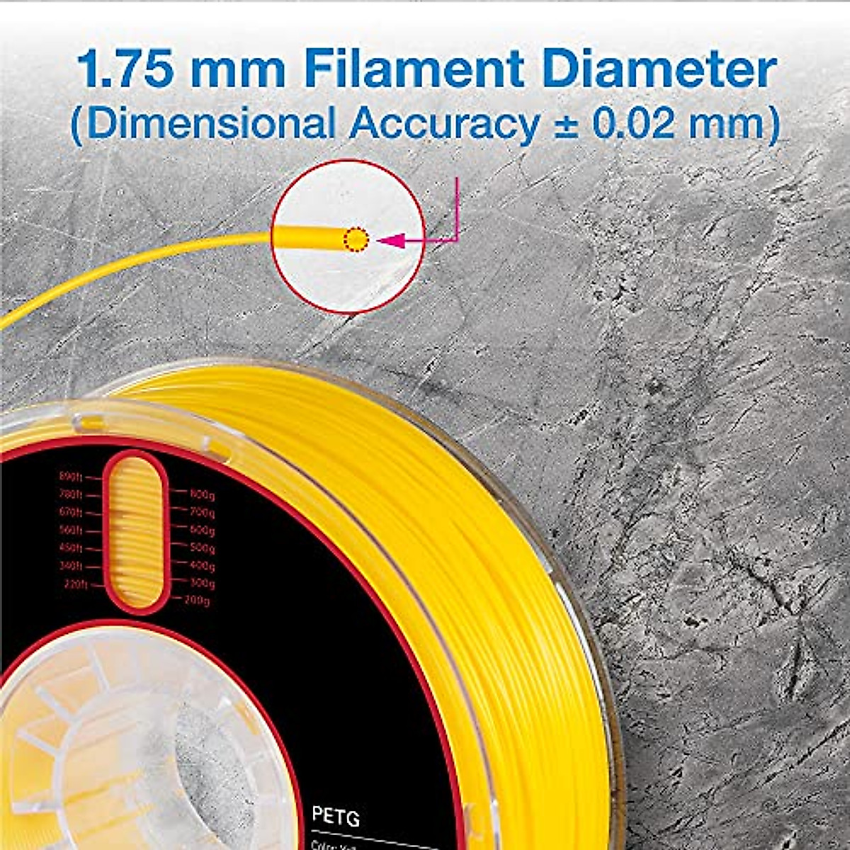 BUMAT PETG 3D Printer Filament, 1.75mm (Yellow), 1kg Spool (2.2lbs), Guaranteed Fresh, Dimensional Accuracy +/- 0.02mm, Tangle-Free, Fits Most FDM Printers [Risk-Free]
