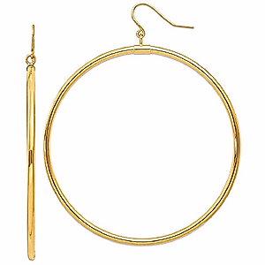 14K Yellow Gold Tube Hoop Drop Dangle Earrings