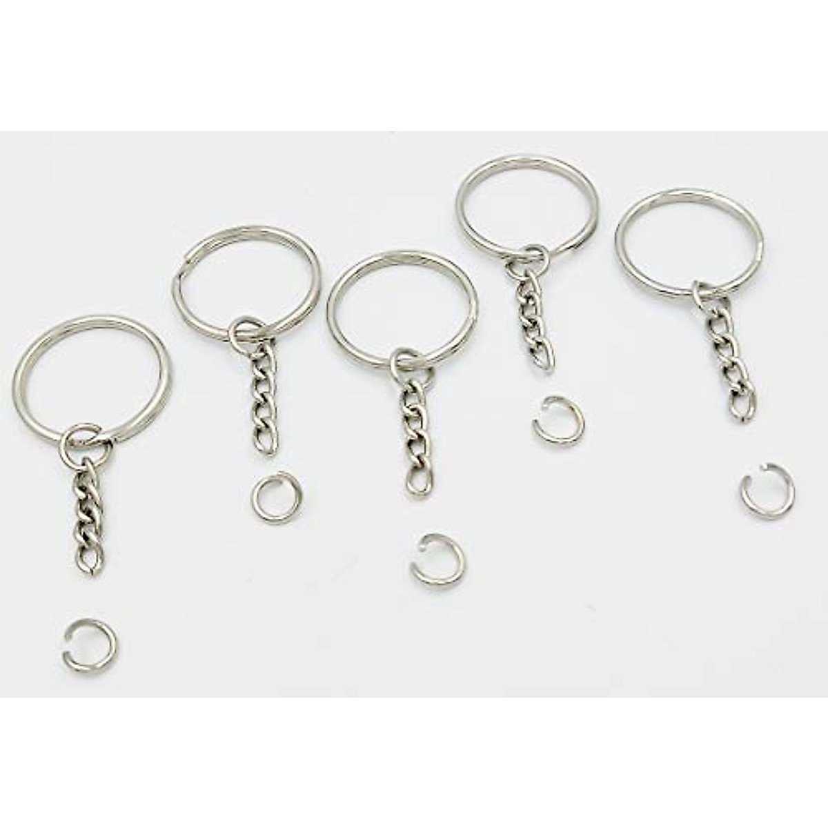 Key Ring with Chain and Open Jump Rings 1 inch, 50 Pack
