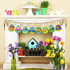 24 Sets Easter Egg Ornaments Decorations DIY 3D Easter Craft Kits Assorted Egg Shaped Foam Cutouts Easter Foam Stickers Pom-poms for Kids Party Favors Easter Spring Classroom Activity Art Project