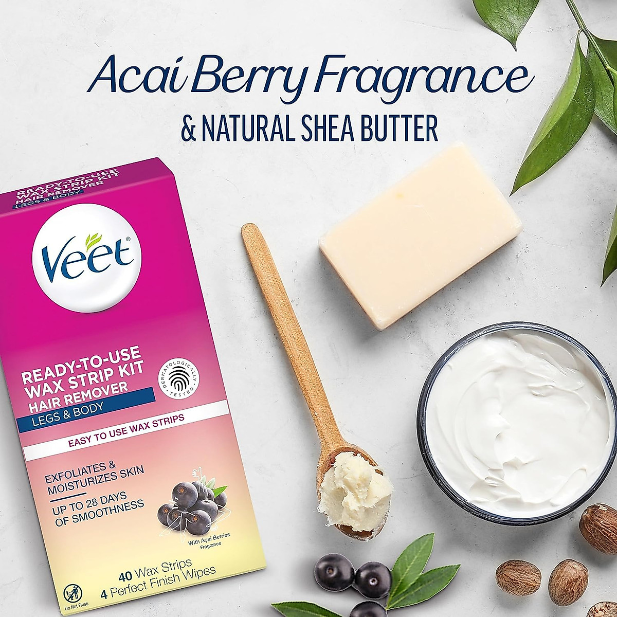 Veet Leg and Body Wax Strip Kit, 40 Wax Strips and 4 Wipes each (Value Pack of 12)