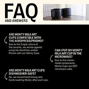 Fellow Monty Milk Art Cups - Double Wall Ceramic Cortado Mug, Matte Black with Graphite Base, 4.5 oz Cup