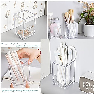 zeyce Acrylic Pen Holder, Clear Makeup Brush Holders Eyebrow Stationery Organizer for Office, Desk and Dressers