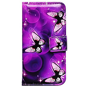 Bcov iPhone SE 2022 Case,iPhone SE 2020 Casse,iPhone 8 Case, Stylish Purple Butterfly Multifunction Wallet Leather Case Flip Cover with Multi Card Slots Pocket Wrist Strap for 4.7-inch iPhone SE/8/7