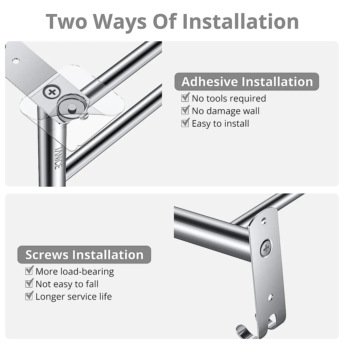 Tanice Double Towel Rail, Stainless Steel Towel Rail Retractable 40-70 Cm/15.75-27.56 Inch Towel Rack Wall Mounted with Screws for Bathroom and Kitchen