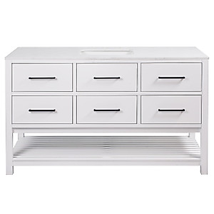 Kitchen Bath Collection Hudson 60-inch Single Bathroom Vanity (Engineered Marble/White): Includes White Cabinet with Engineered Marble Countertop and White Ceramic Sink