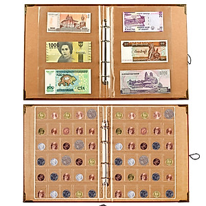 Ettonsun 398-Pocket 4-in-1 Leather Coin & Paper Money Collecting Holder Album,Large Coin Collection Book with 386 Coin Pockets & 12 Currency Pockets,Coin Collection Supplies Book Holder for Collectors