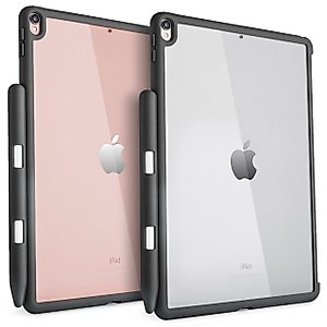 TineeOwl iPad Pro/Air 3 (10.5-inch) Case with Pencil Holder [Improved] Thin and Slim, Compatible with Apple Smart Keyboard and Smart Cover (Clear/Black)