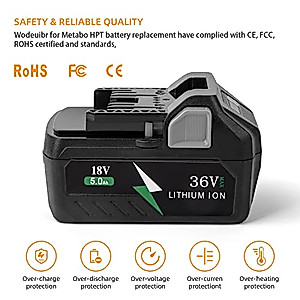 Wodeuibr 36V/18V 5.0Ah Replacement for Metabo HPT Battery,Li-Ion Battery MultiVolt 371751M 372121M BSL36A18 BSL36B18 Cordless Power Tools,5000mAh Large Capacity Battery