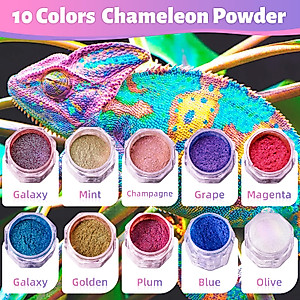 LET'S RESIN Chameleon Mica Powder, 10 * 5g Color Shift Mica Powder for Epoxy Resin/Tumbler, Saturated Color Shifting Chrome Pigment Powder for Painting,Slime,Nails