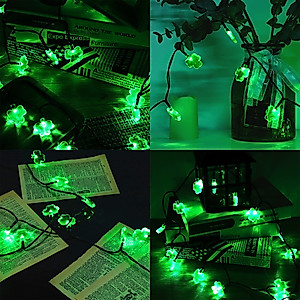 LJLNION St. Patricks Day String Lights Outdoor, 50 LED 16 FT Shamrocks Decorative Green Leaf Lights Battery Operated, 8 Lighting Modes & Timer, Waterproof for Home Garden Party Decoration, 1 Pack
