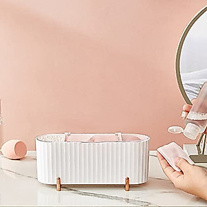 ABS Qtip Holder, 3 Compartments Cotton Pad Storage, Cotton Swab Dispenser, Q-tip Dispenser for Cotton Pads/Cotton Swabs/Beauty Eggs Suitable Bedroom, Bathroom, Dressing Table, Makeup Remover (HZM-02-White)