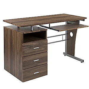 F&F Furniture Group 47.25" Brown Contemporary Desk with Three Drawer Pedestal and Pull-Out Keyboard Tray
