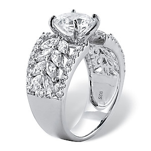 PalmBeach Jewelry Yellow Gold-Plated or Platinum-Plated Sterling Silver Round Cubic Zirconia Multi-Row Leaf Ring Size 7