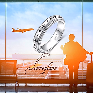 Airplane Spinner Ring for Women Men 925 Sterling Silver Airplane Fidget Rings for Anxiety Stress Relieving ADHD Autism Rings Inspirational Boho Band Ring (9)