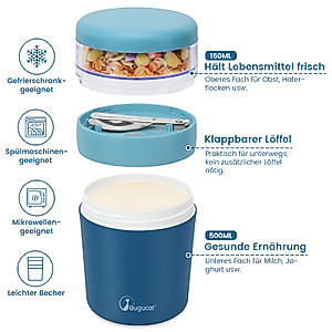 Bugucat Overnight Oats Containers with Lids,Snackle Box Container,500ml+150ml Yogurt and Fruit Holder Cereal Cup to Go with Lids and Spoon, Reusable Portable Cup Cereal Cup with Salad Container
