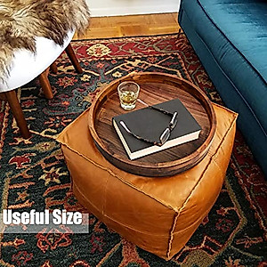 MAGIGO 16 Inches Extra Large Round Black Walnut Wood Ottoman Tray with Handles, Serve Tea, Coffee or Breakfast in Bed, Classic Circular Wooden Decorative Serving Tray