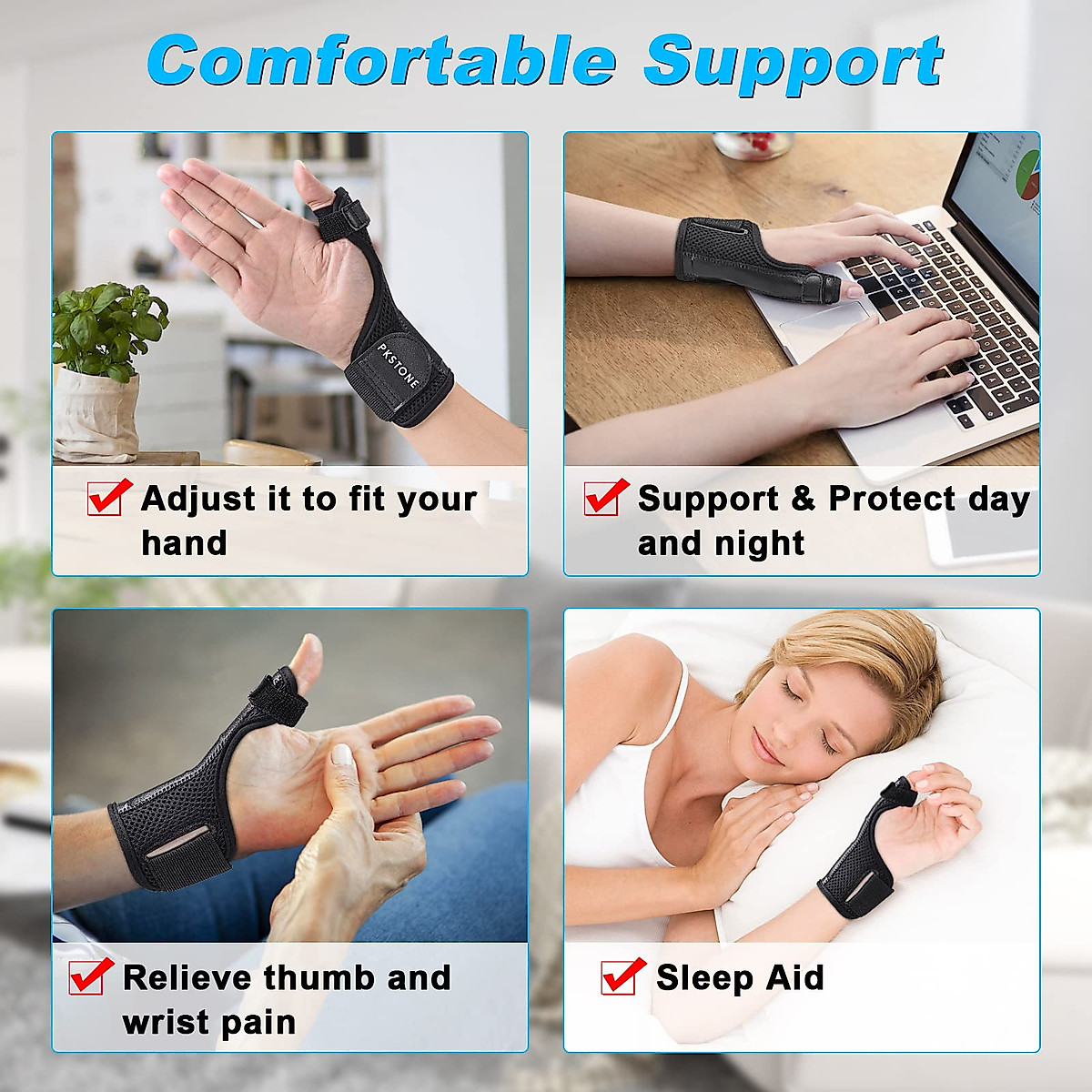PKSTONE Thumb Brace,Thumb Spica Splint, Adjustable Breathable Wrist Splint/Hand Brace for Right and Left Hand, Pain Relief, Thumb & Wrist Support for Carpal Tunnel, Arthritis, Tendonitis, Sprains