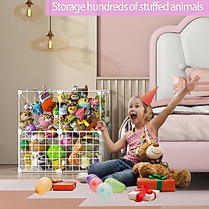 Aougiley Stuffed Animal Storage Box, Square Metal Organizer Holder with Adjustable Cord for Kids, L23.6 * W23.6 * H23.6 inches