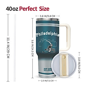 MRSAHLV Insulated Coffee Tumbler, 40oz Stainless Steel Vacuum Travel Mug Cup with Handle and Straw Lid, Reusable Water Bottle Cupholder for Football Fan Cold or Hot Drinks