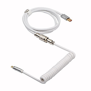 EPOMAKER Puff Aviator Coiled USB Cable, Type C Detachable Mechanical Gaming Keyboard Cable for Win/Mac/Gamers, Suitable for RT100/TH68 PRO/TH80 PRO/TH96/TH80 SE/CIDOO V65. etc(Puff White)