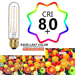 TIANSHQ 6 Pcs E26 T10 LED Tubular Light Bulbs, Daylight White Edison Bulb 4000K 4W Dimmable T10 Led Bulb for Pendant Lights, Lamps, Outdoor Long Light Bulbs (4W, 4000K)