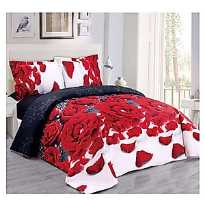 21Fashion 3D Duvet Cover Fitted Sheet with Pillow Case Floral Printed Complete Bedding Set Alex Print King