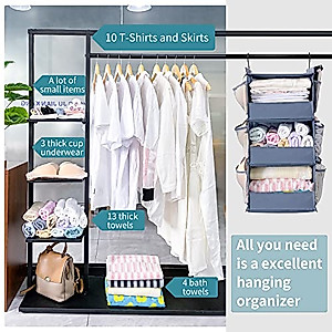 PENGFULL 3 Shelf Hanging Closet Organizer，Closet Hanging Organizer Foldable with 9 Side Pockets for Storage，Hanging Organizer for Closet & RV& Camper (Stationary Board)
