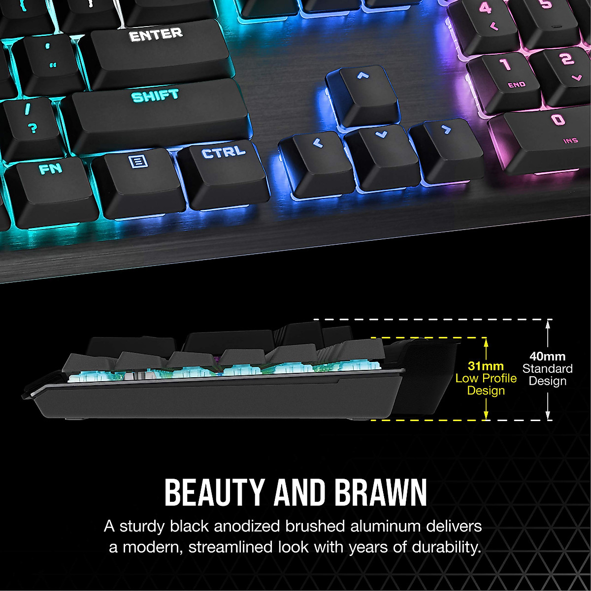 Corsair K60 RGB Pro Low Profile Mechanical Gaming Keyboard - Cherry MX Low Profile Speed Mechanical Keyswitches – Slim and Streamlined Durable Aluminum Frame - RGB Backlighting (Renewed)