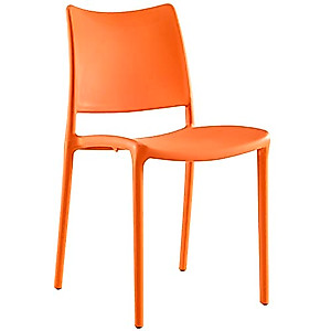 Modway Hipster Contemporary Modern Molded Plastic Stacking Four Dining Chairs in Orange