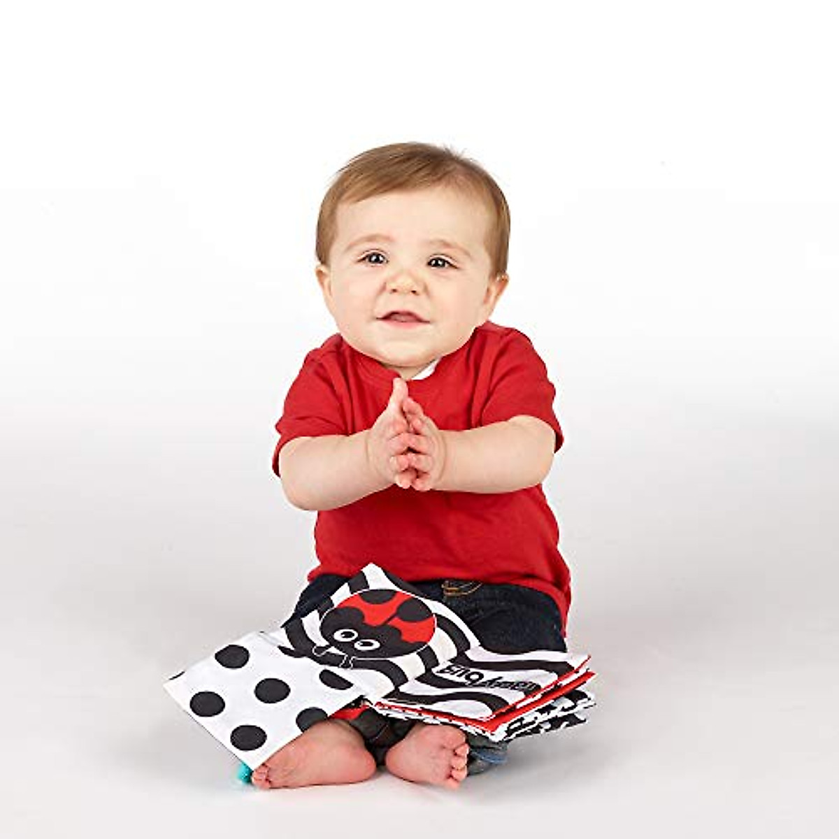 Sassy Peek-a-Boo Activity Book with Attachable Link for On-The-Go Travel | Black & White | for Ages Newborn and Up