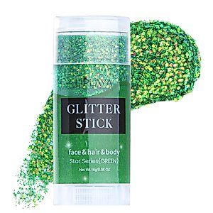 BowJian Green Body Glitter Stick Singer Concerts Green Face Glitter Fine Glitter Hairspray Green Hair Glitter Eyeshadow Green Glitter Face Paint Glitter Festival Rave Accessories Chunky Glitter Makeup