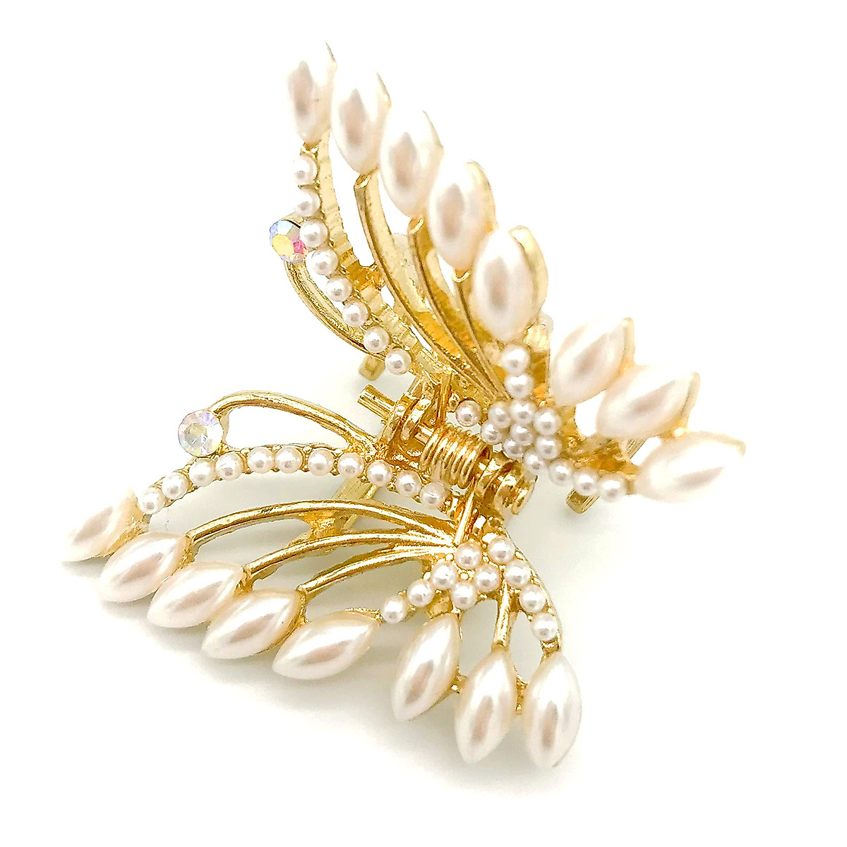 Metal Pearl Butterfly Small Hair Claw Clips for Girls and Women Vivid Butterfly Metal Hair Clips Wedding Décor (2 PCS)