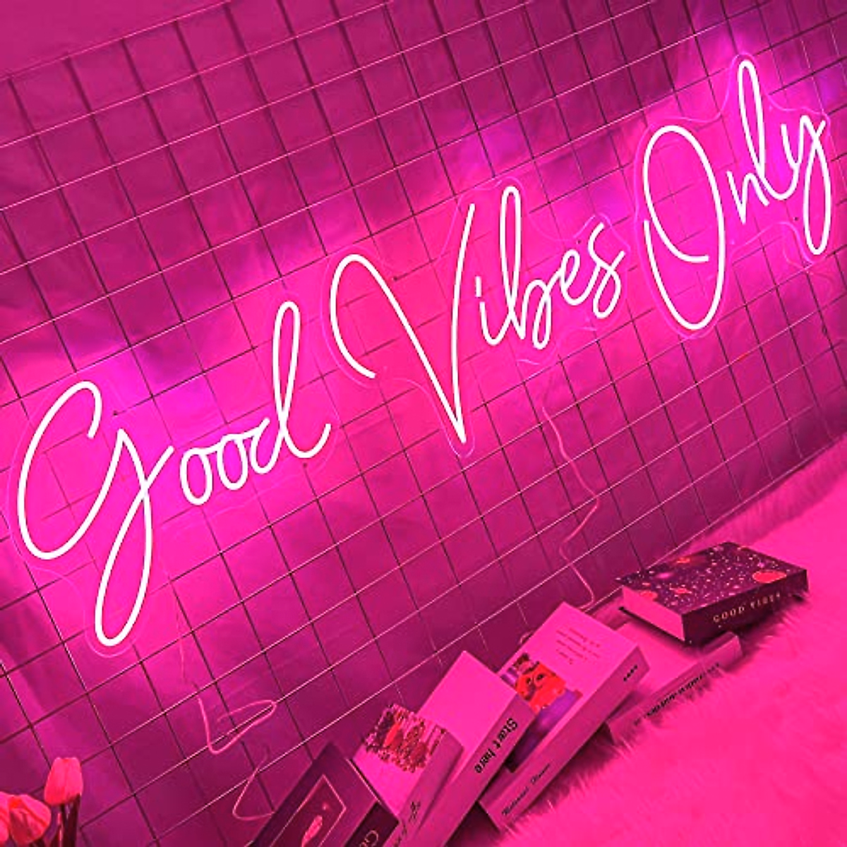 Good Vibes Only Neon Sign LED with Dimmable Neon Night Bedroom Home Wall Decor Bachelorette Party Birthday Wedding Bar Club Decor Reusable Large Neon Signs Pink