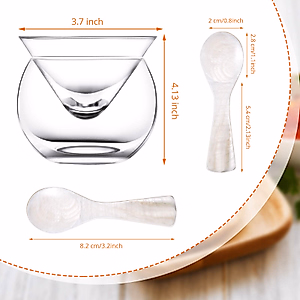 Glass Caviar Chiller Server Set Caviar Spoons 3.2 Inch Shell Spoon Mother of Pearl Caviar Spoons Round Handle for Caviar, Egg, Ice Cream, Coffee, Restaurant Serving (6 Pieces)