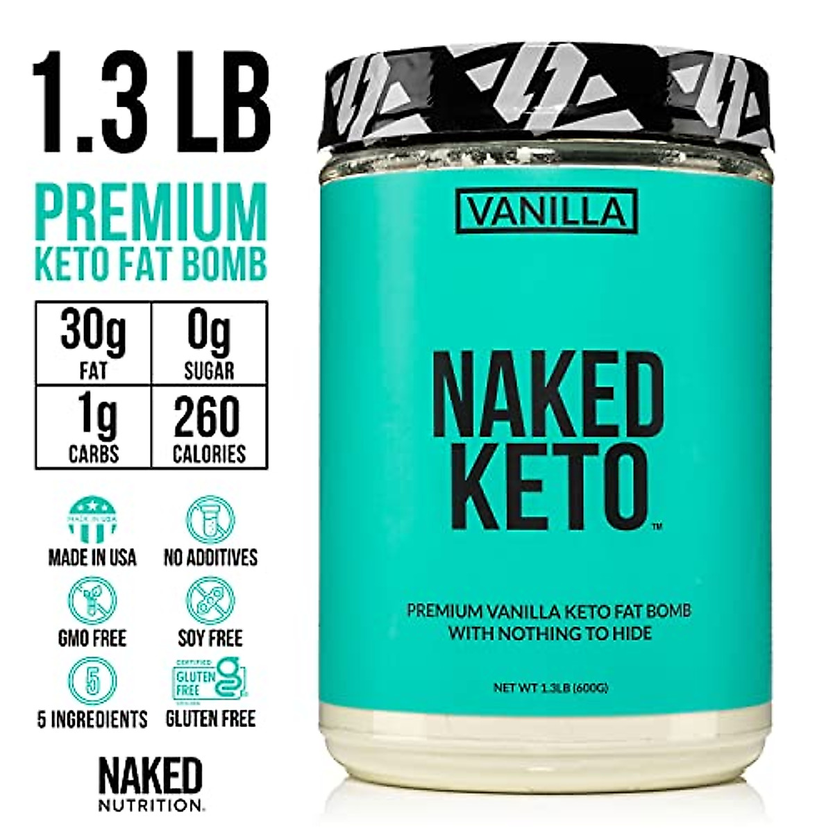 Naked Vanilla Keto – Premium Vanilla Keto Fat Bomb Powder – Nothing Artificial - Gluten-Free Keto Bomb Vanilla MCT Oil Powder with no GMOs – 1.3 LB